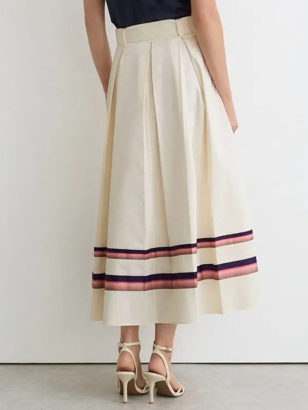 REISS Belted Midi Skirt With Stripe Detail