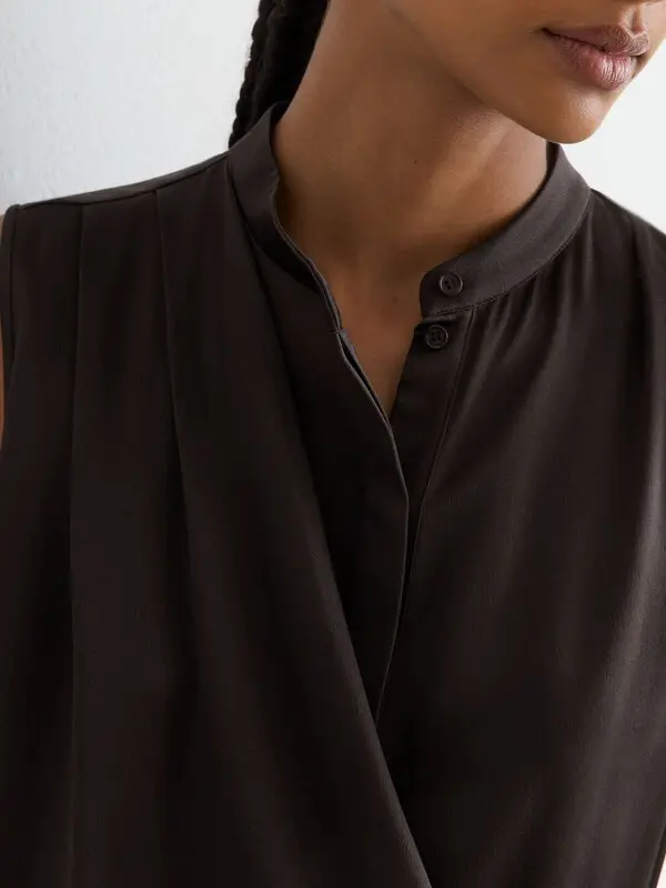 REISS Silk Draped Sleeveless Top - Dark Grey