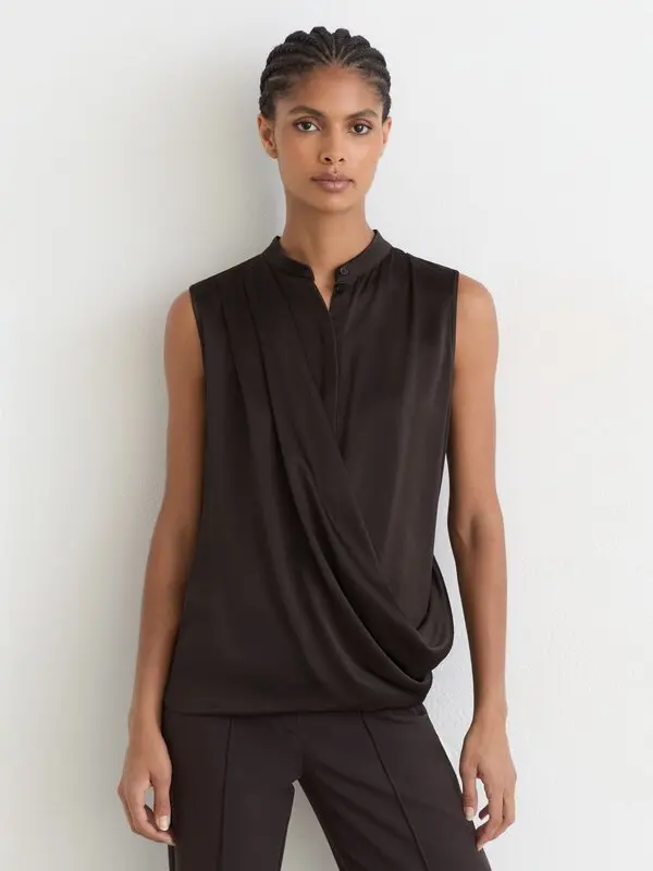 REISS Silk Draped Sleeveless Top - Dark Grey