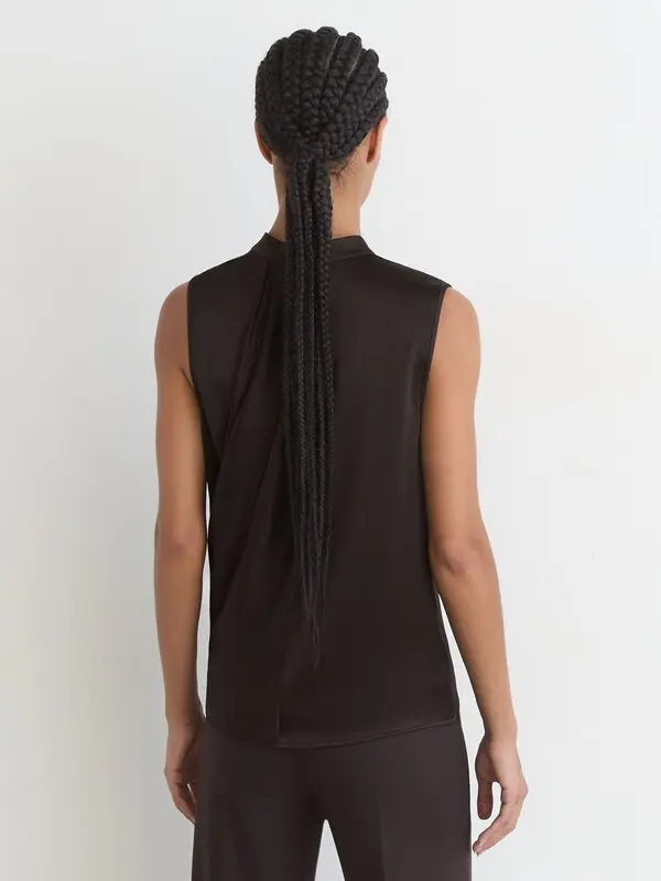 REISS Silk Draped Sleeveless Top - Dark Grey