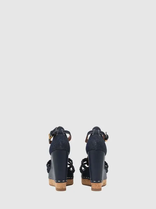 REISS Denim Plaited-strap Wedge Sandals