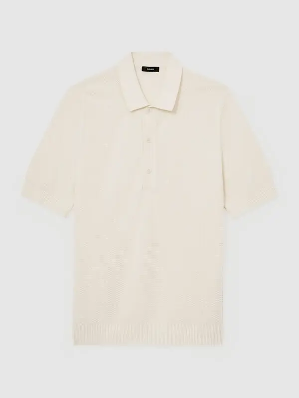 REISS Cotton-blend Basket-stitch Polo Shirt - Ecru