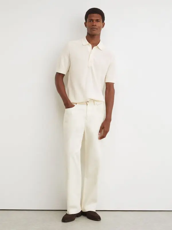 REISS Cotton-blend Basket-stitch Polo Shirt - Ecru