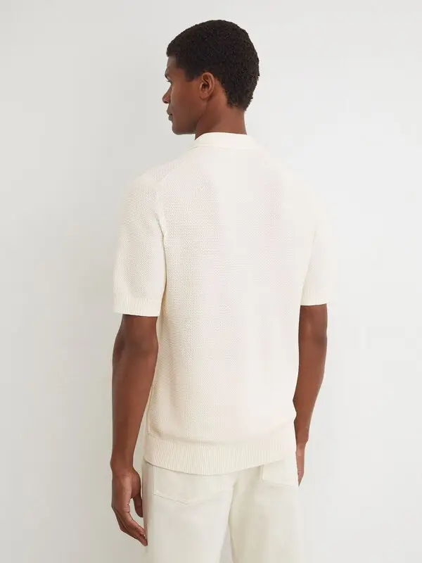 REISS Cotton-blend Basket-stitch Polo Shirt - Ecru