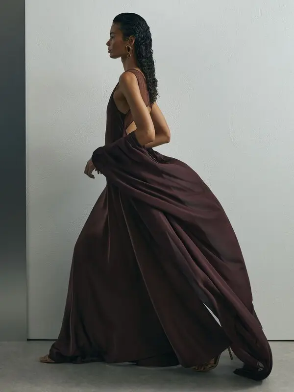 ATELIER Satin Cape Maxi Dress - Grape