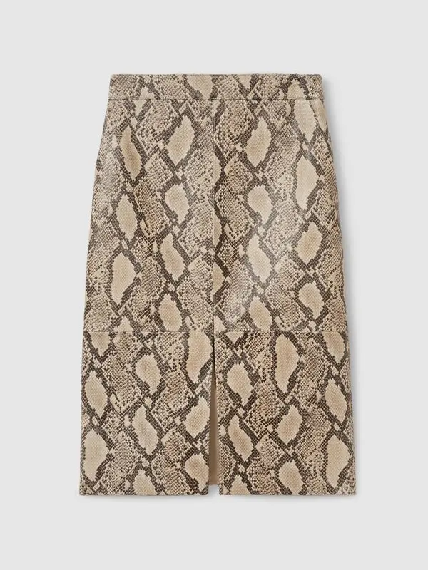 REISS Missa Pencil Skirt Leather Snakeskin