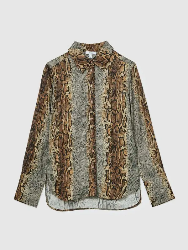 REISS Neutral & Grey Snakeskin-print Long-sleeve Shirt