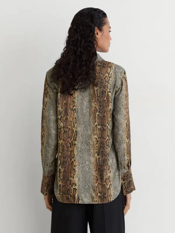 REISS Neutral & Grey Snakeskin-print Long-sleeve Shirt