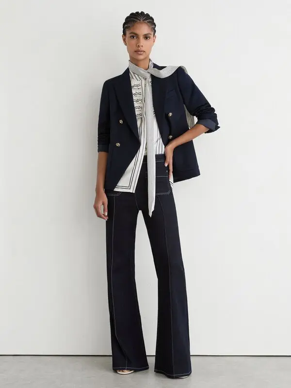 REISS Striped Ruffle-trim Tie-neck Blouse