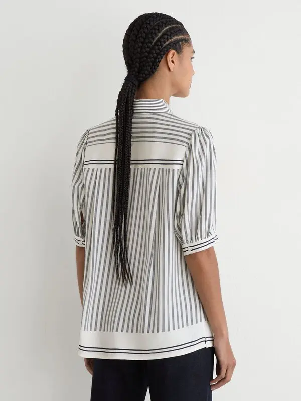 REISS Striped Ruffle-trim Tie-neck Blouse