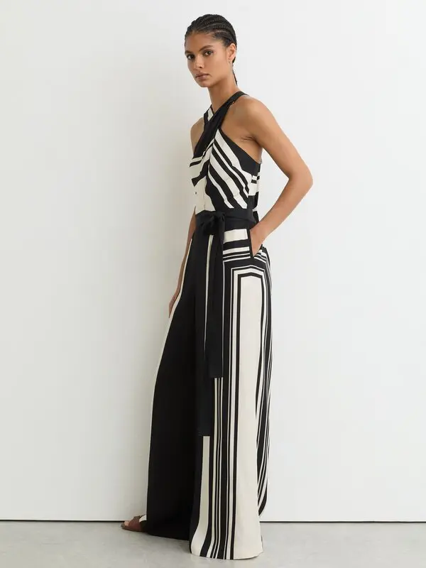 REISS Scarf-print Belted Wide-leg Jumpsuit