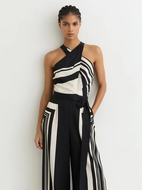 REISS Scarf-print Belted Wide-leg Jumpsuit