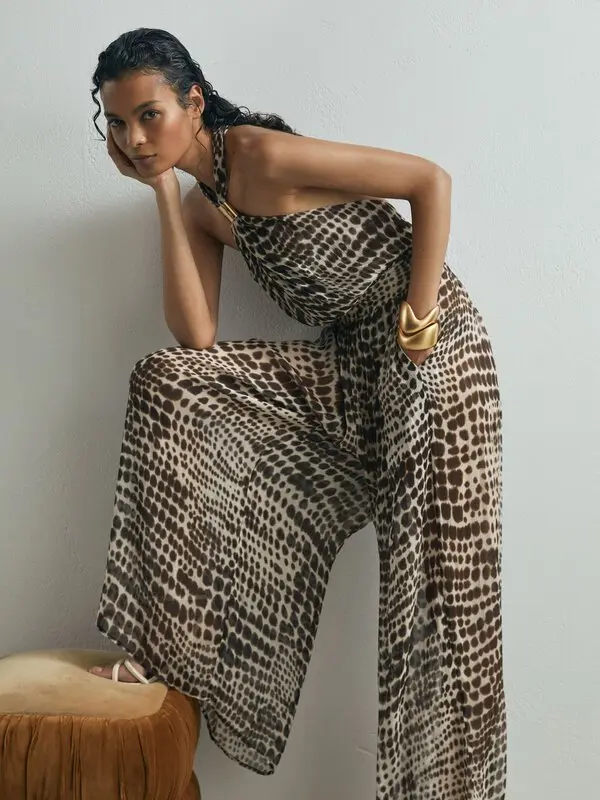 ATELIER Animal-print Wide-leg Jumpsuit - Chocolate