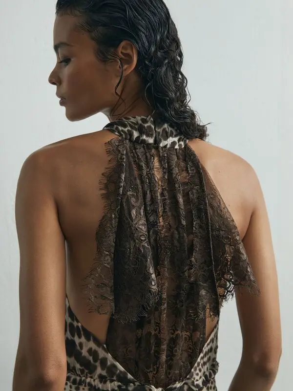 ATELIER Animal-print Wide-leg Halter Jumpsuit With Lace Detail