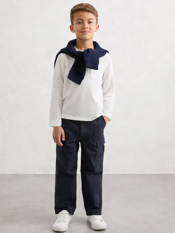 REISS 9-13 Yrs Waffle Long-sleeve Crew-neck T-shirt