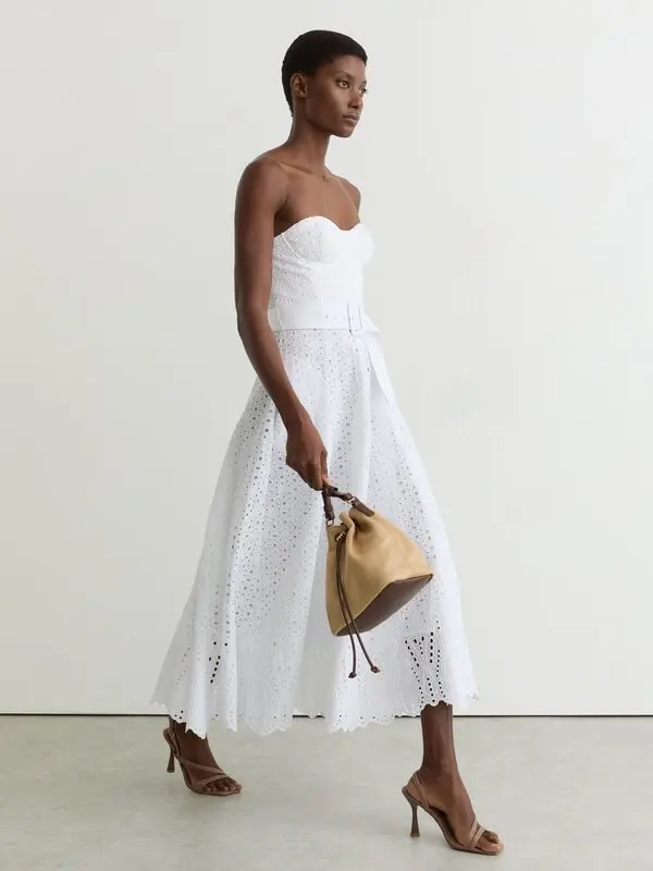 REISS Lace Strapless Bustier Midi Dress