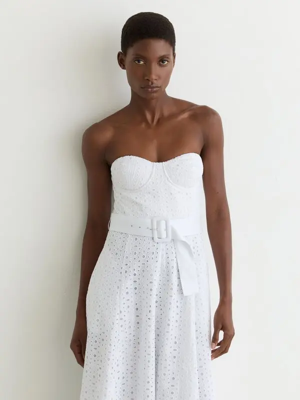 REISS Lace Strapless Bustier Midi Dress
