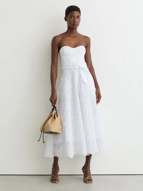 REISS Lace Strapless Bustier Midi Dress