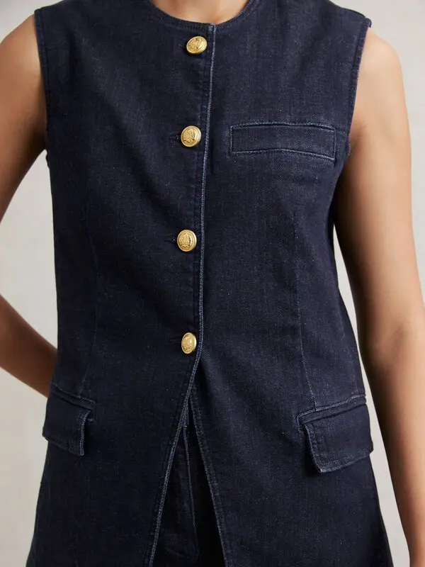 REISS Denim Long-line Waistcoat