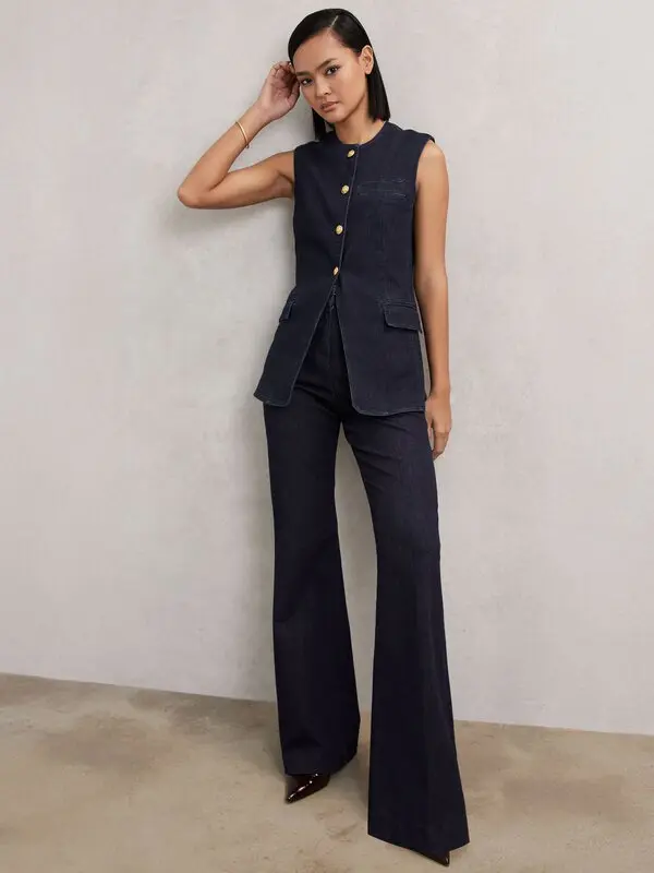 REISS Denim Long-line Waistcoat