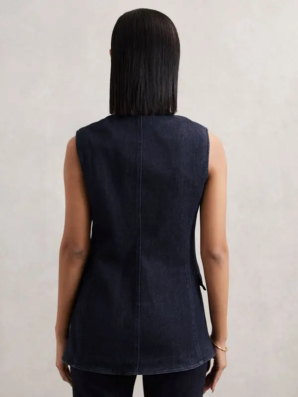 REISS Denim Long-line Waistcoat