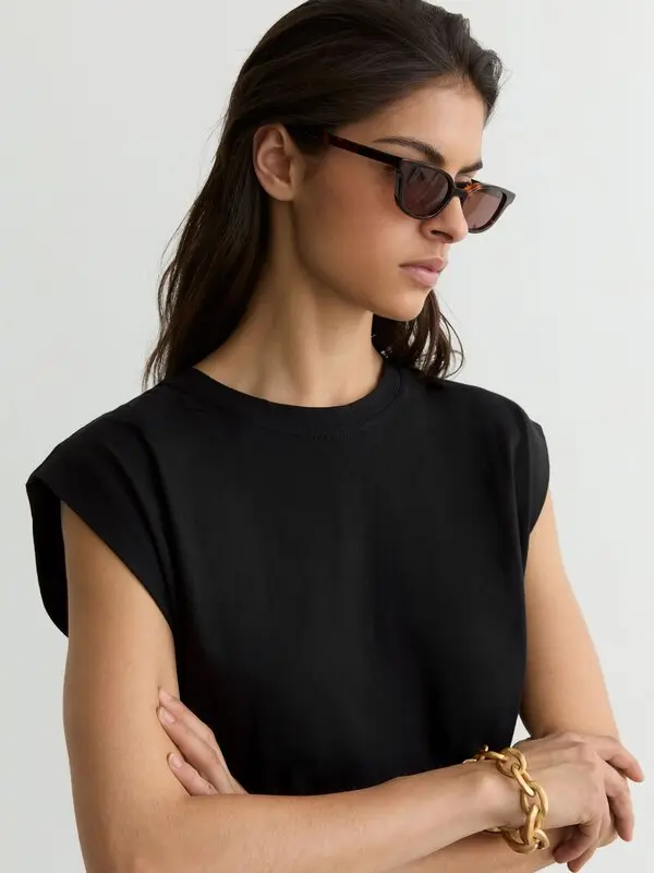 REISS Cotton Cap-sleeve T-shirt - Black