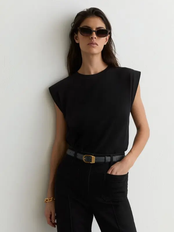 REISS Cotton Cap-sleeve T-shirt - Black
