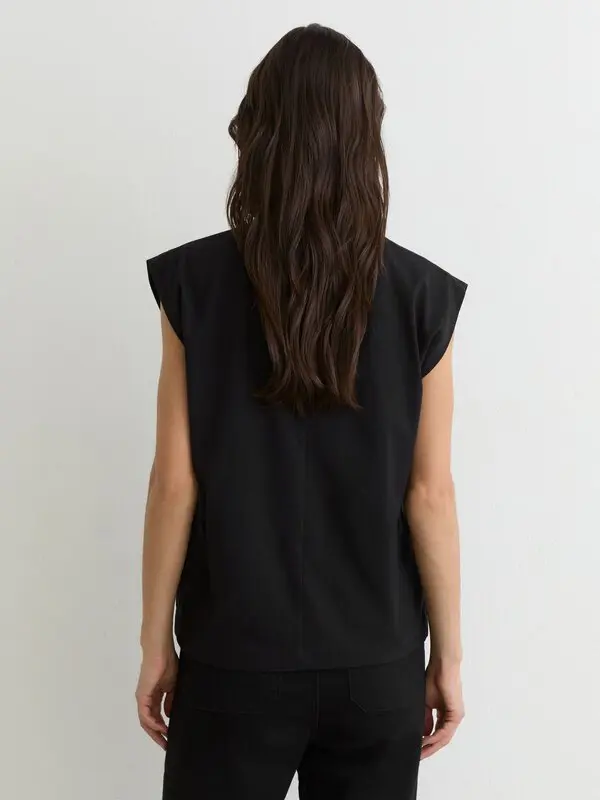 REISS Cotton Cap-sleeve T-shirt - Black