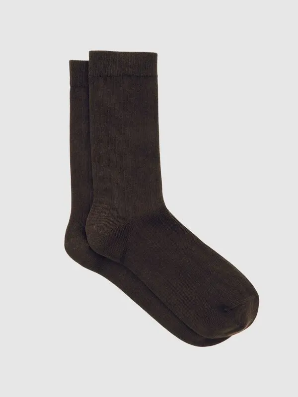 REISS Felicia Loafer Socks Cotton Ribbed - Chocolate