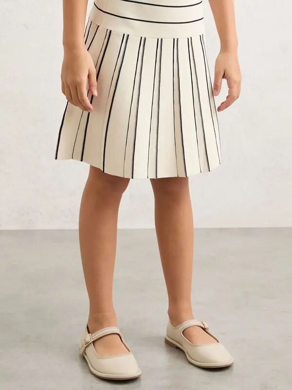 REISS Knitted Stripe Pleated Skirt