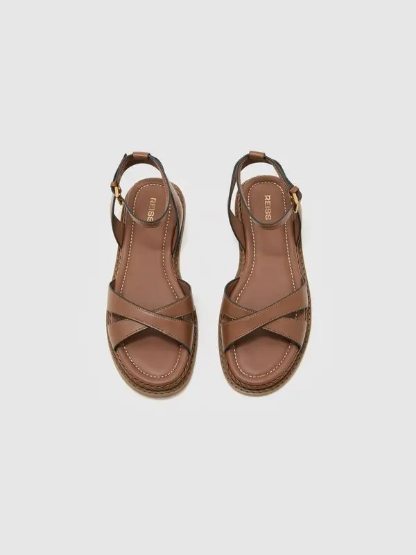 REISS Leather Plaited-detail Flat Sandals