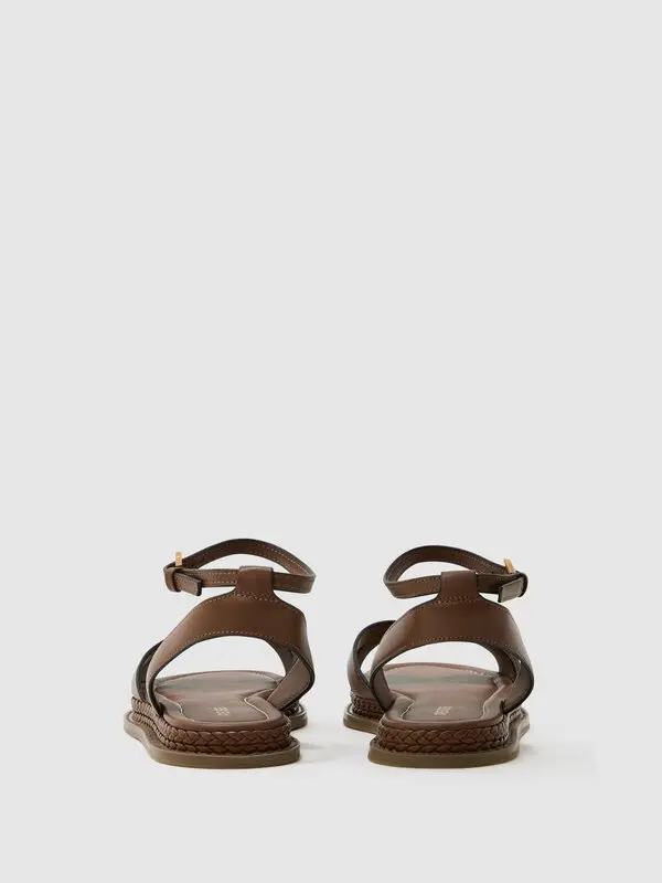 REISS Leather Plaited-detail Flat Sandals