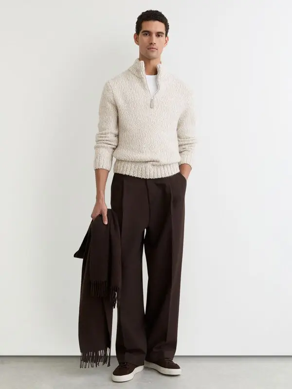 REISS Marled Half-zip Knitted Jumper With Wool