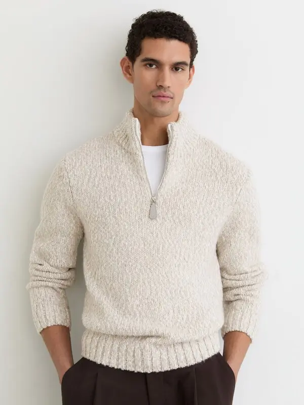 REISS Marled Half-zip Knitted Jumper With Wool