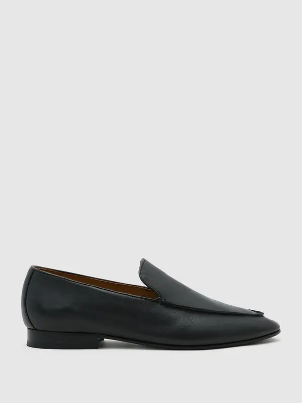 REISS Leather Apron-stitch Loafers - Black