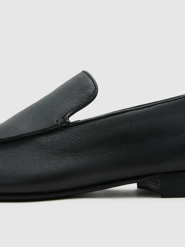 REISS Leather Apron-stitch Loafers - Black
