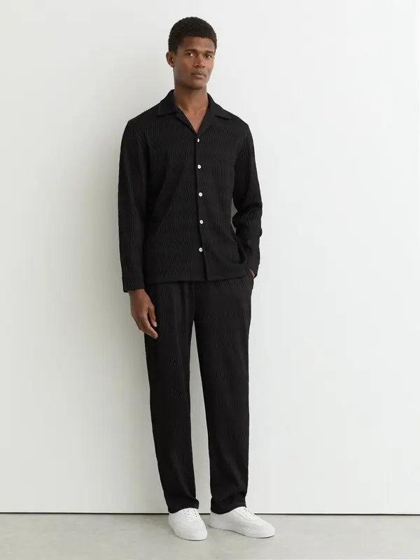 REISS Wave-jacquard Cuban-collar Shirt Regular-fit