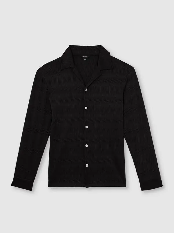 REISS Wave-jacquard Cuban-collar Shirt Regular-fit