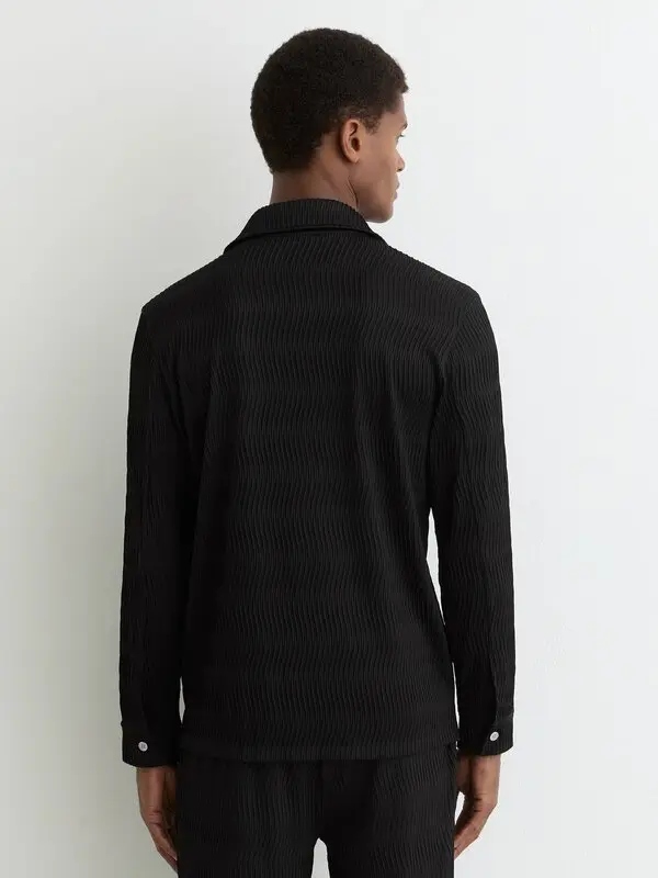 REISS Wave-jacquard Cuban-collar Shirt Regular-fit