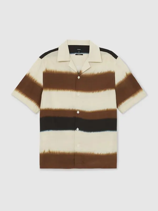 REISS Block-stripe Cuban-collar Shirt