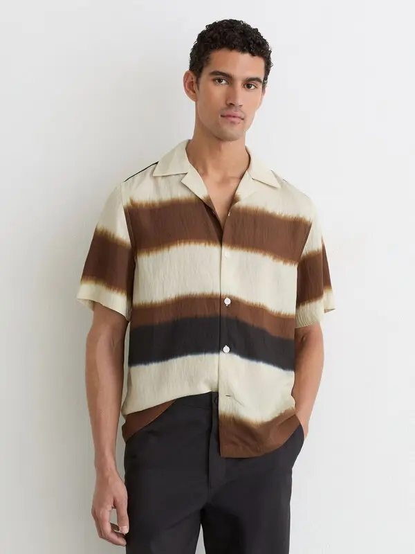 REISS Block-stripe Cuban-collar Shirt