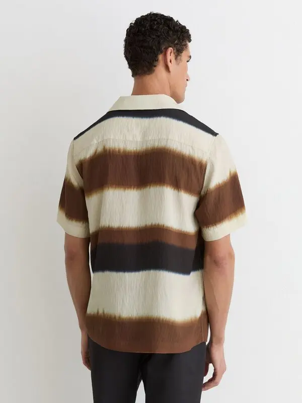 REISS Block-stripe Cuban-collar Shirt