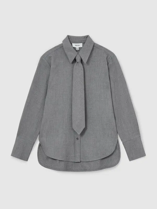 REISS Woven Neck-tie Long-sleeve Shirt