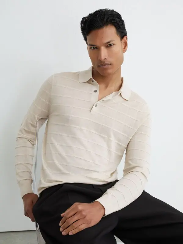 REISS Check-texture Long-sleeve Polo Jumper With Wool