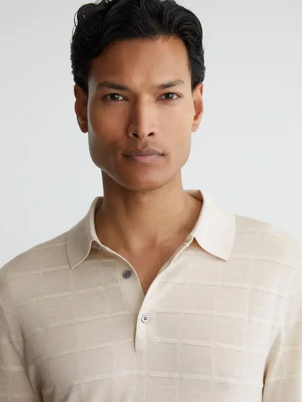 REISS Check-texture Long-sleeve Polo Jumper With Wool