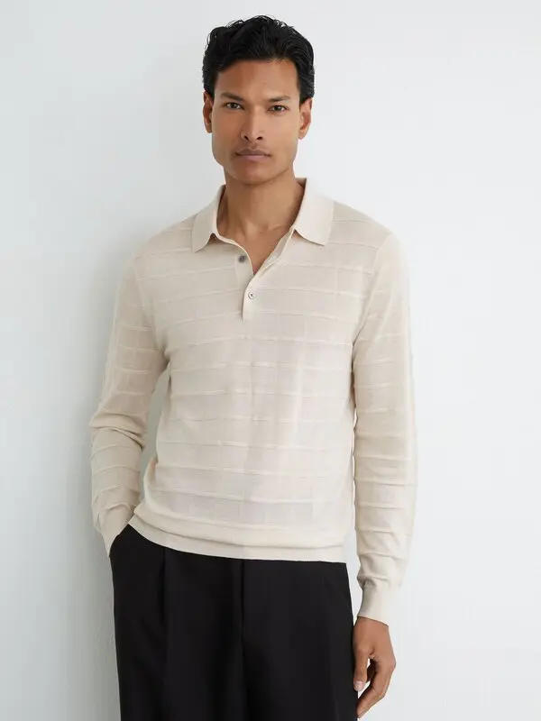 REISS Check-texture Long-sleeve Polo Jumper With Wool