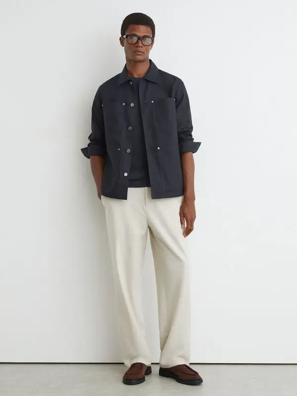 REISS Cotton-twill Four-pocket Overshirt - Navy