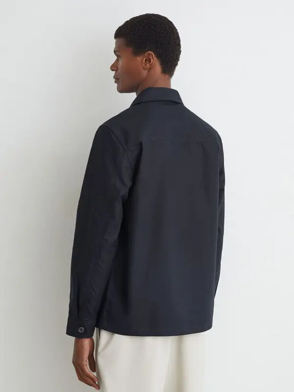 REISS Cotton-twill Four-pocket Overshirt - Navy