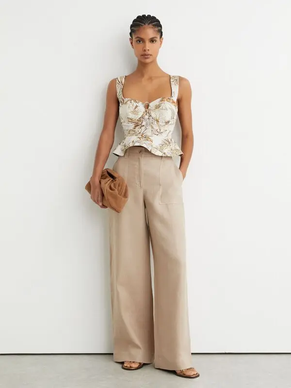REISS Cotton Safari Print Bustier Top