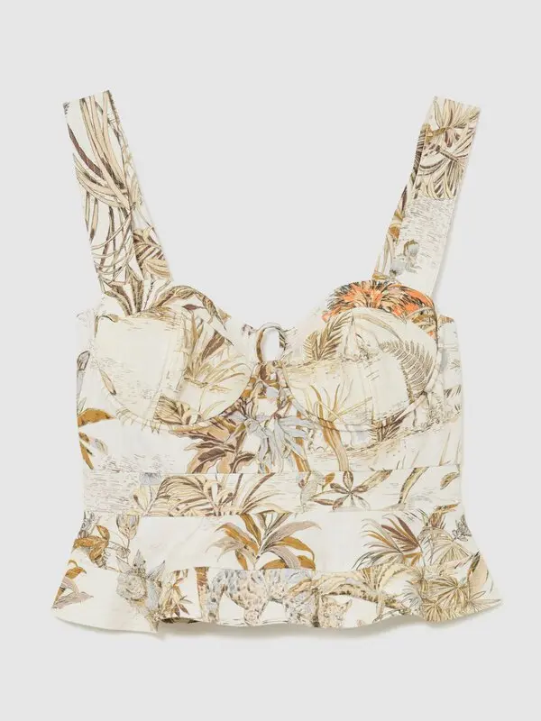 REISS Cotton Safari Print Bustier Top